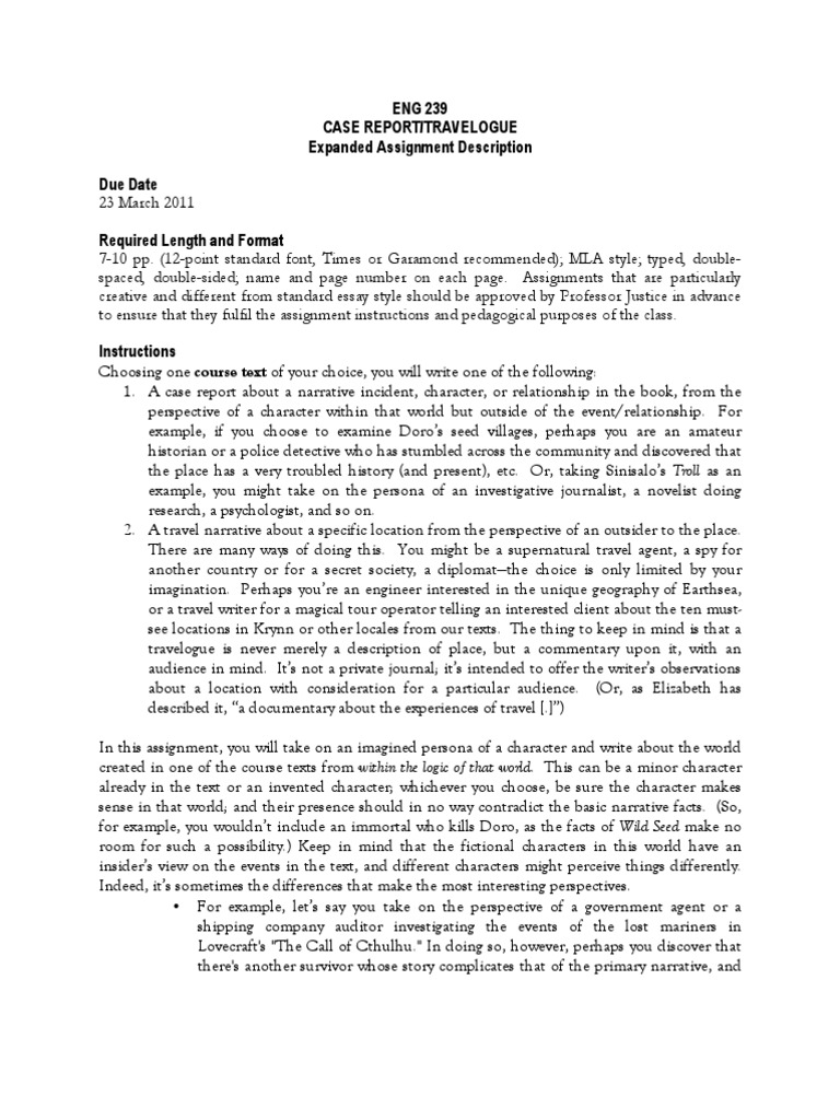 Travelogue Assignment for ENG 239 | PDF | Narrative