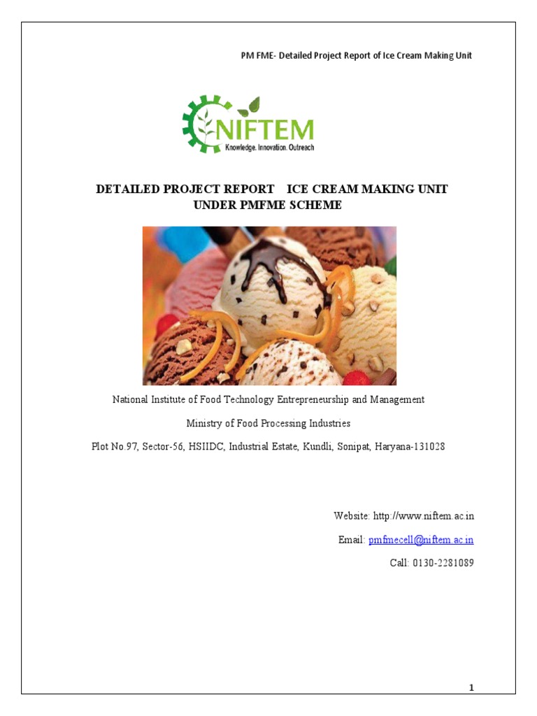 Detailed Project Report Ice Cream Making Unit Under Pmfme Scheme | PDF ...
