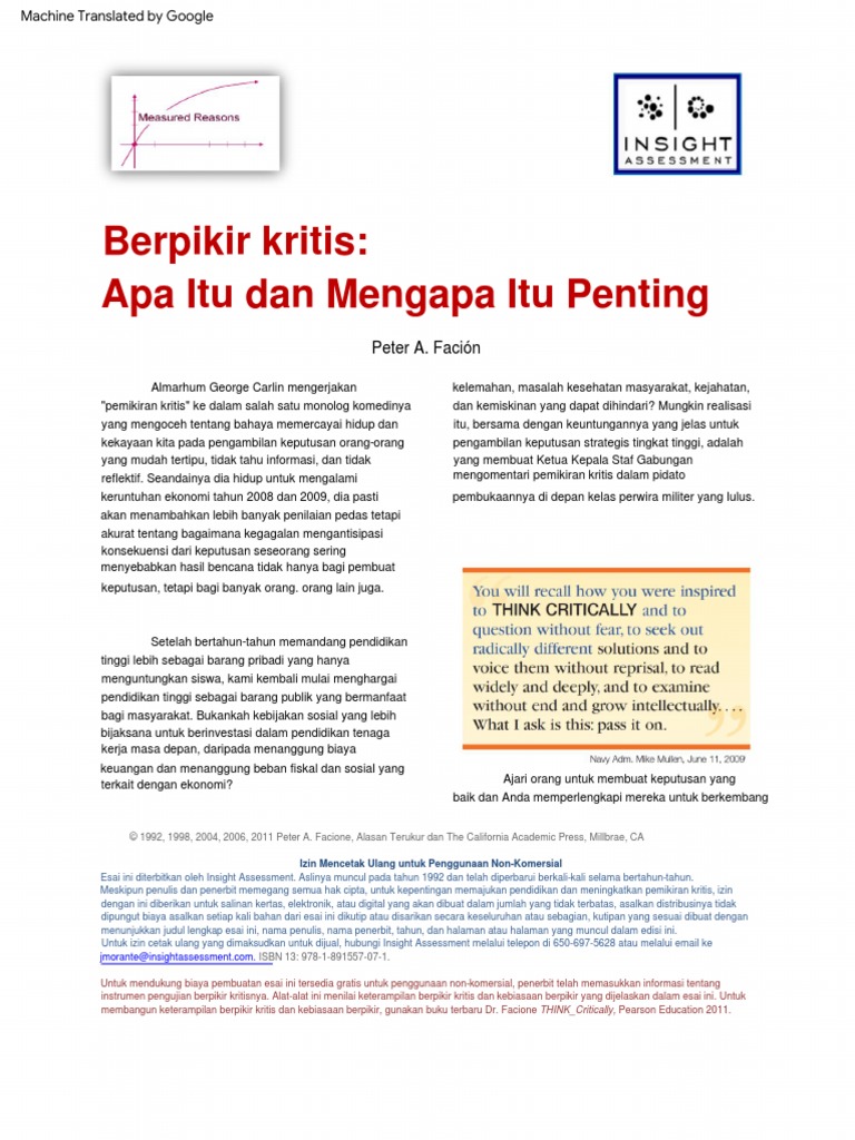 Critical Thinking What It Is and Why It Counts | PDF | Sains & Matematika