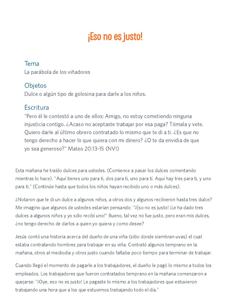 ¡Eso No Es Justo! Sermon para Niños - Sermons4Kids | PDF
