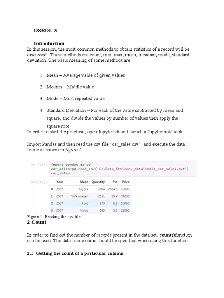DSBDL 3: 2.1 Getting The Count of A Particular Column | PDF | Mode (Statistics) | Mean