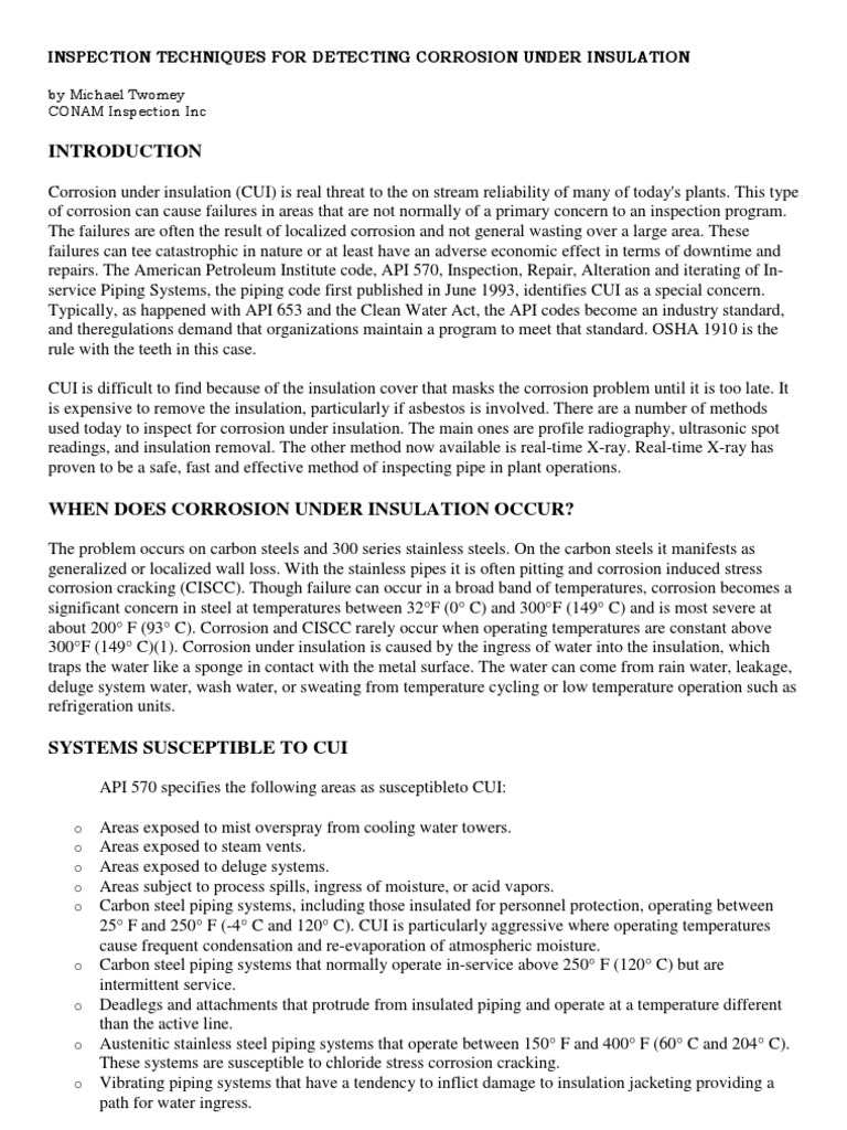Inspection Techniques For Detecting Corrosion Under Insulation | PDF ...