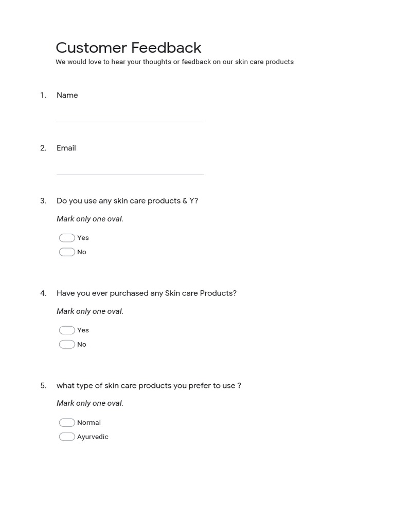 Customer Feedback - Google Forms | PDF | Promotion And Marketing ...