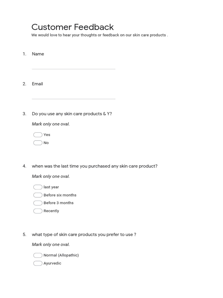 Customer Feedback Skin Care Products - Google Forms | PDF | Brand ...