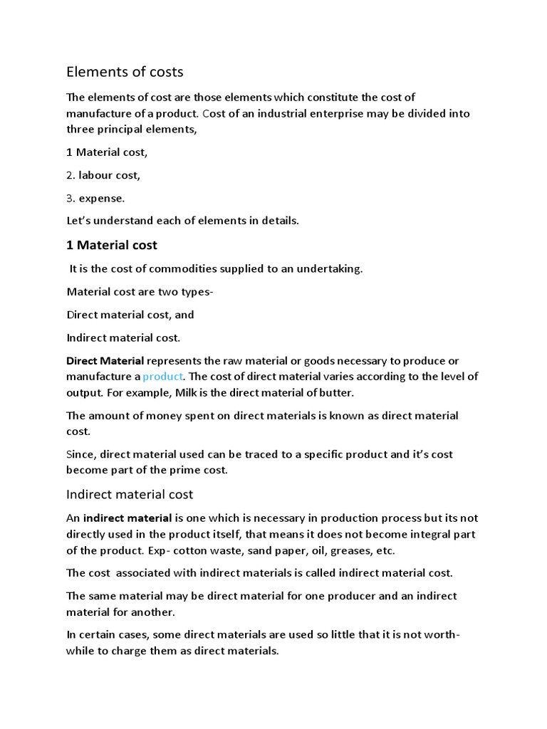 Understanding the Three Main Elements of Cost: Material Cost, Labour ...