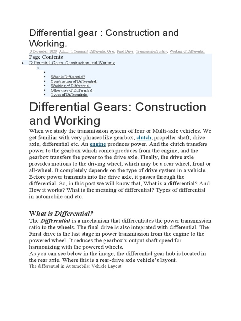 Differential Gear: Construction and Working | Download Free PDF ...