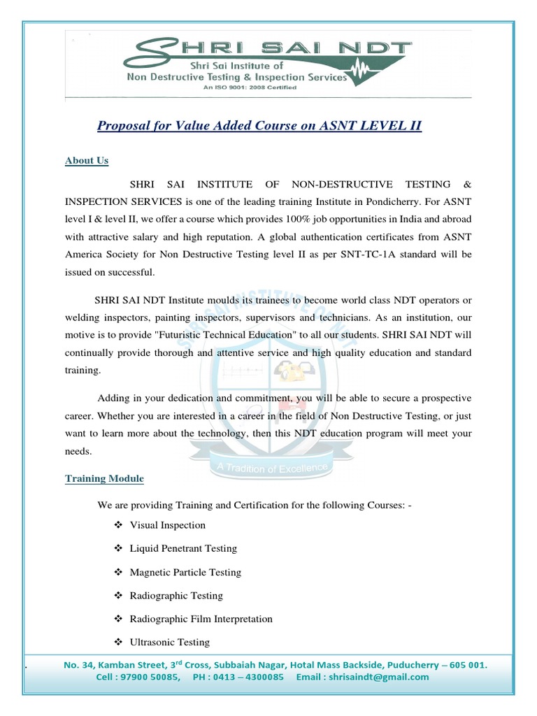 Shri Sai NDT Value Added Proposal | PDF | Nondestructive Testing