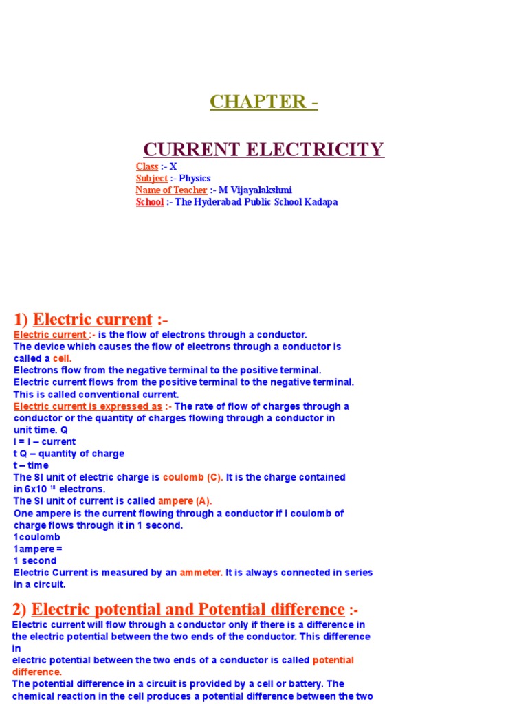 Class 10 Current Electricity Lesson Plan | PDF | Electrical Resistance ...