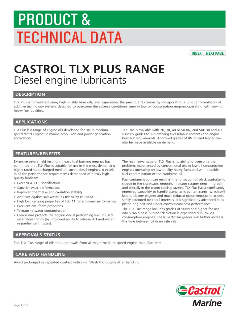 CASTROL TLX Plus Range | PDF | Chemistry
