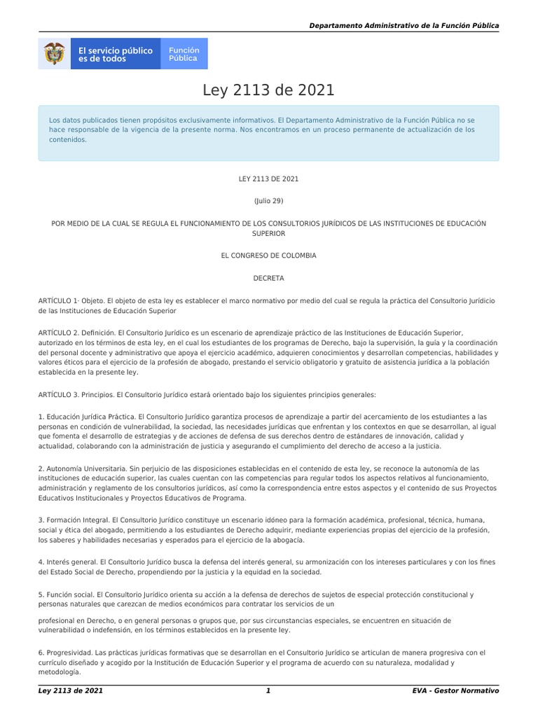Ley 2113 de 2021: Consultorios Jurídicos | PDF | Educación más alta ...
