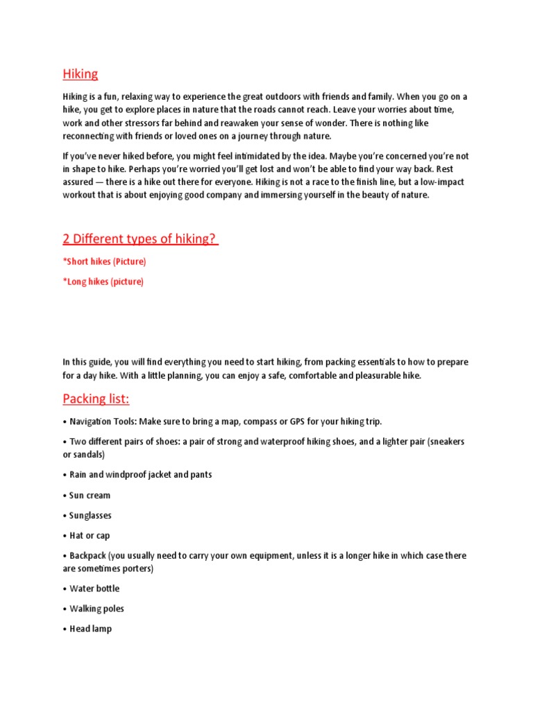 Hiking Essentials for Short and Long Treks | PDF