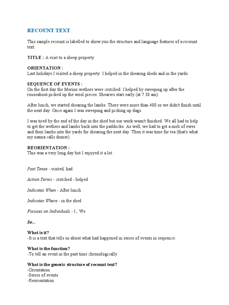 Generic Structure of RECOUNT TEXT | PDF