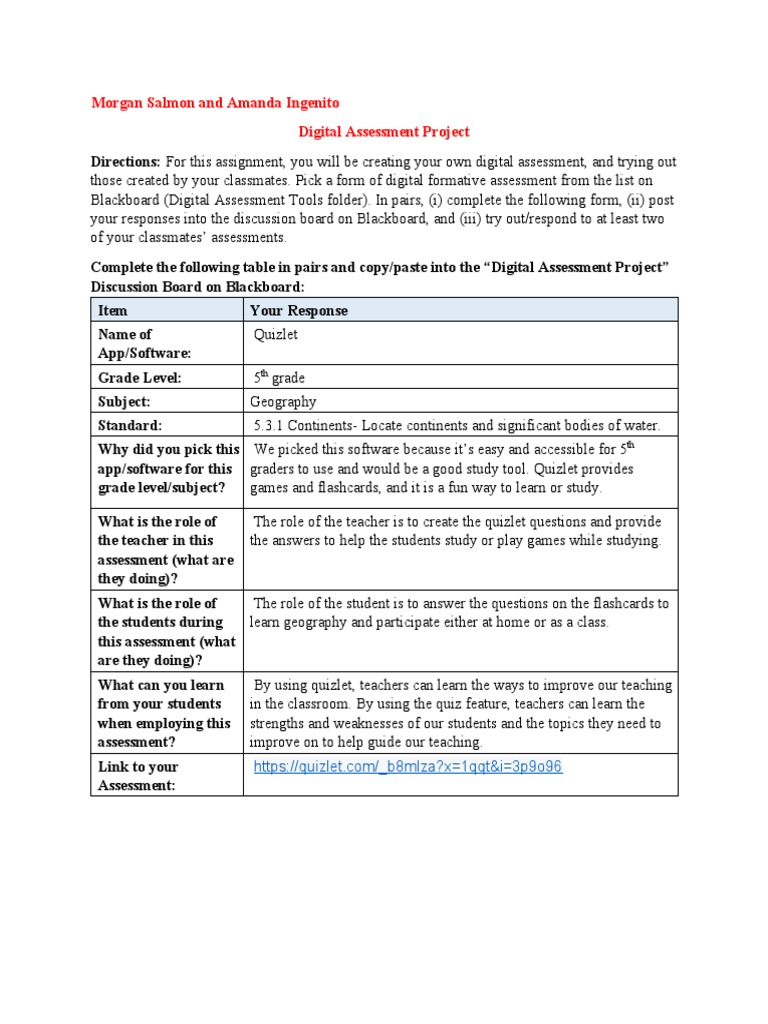 Digital Assessment Project Edu 315 | PDF | Career & Growth | Art