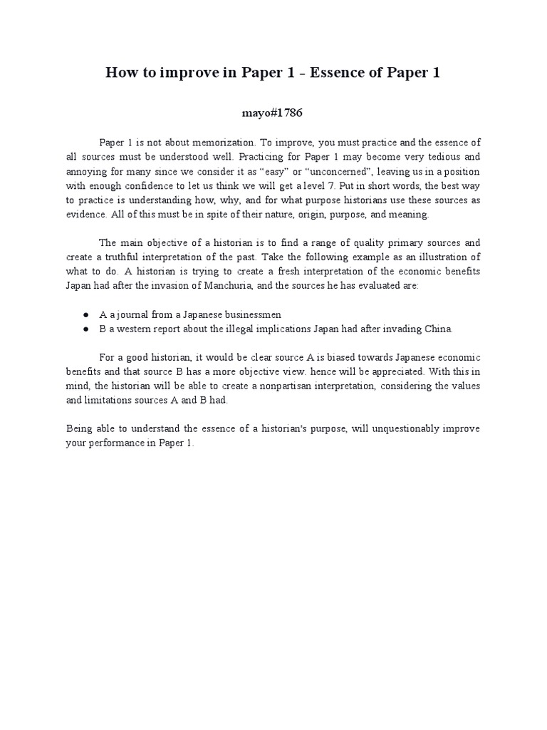 How To Improve in Paper 1 - Essence of Paper 1: Mayo#1786 | PDF