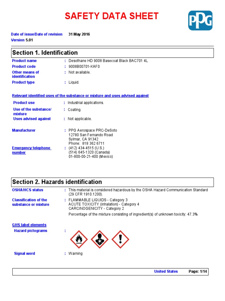 Desothane HD 9008 Basecoat Black BAC701 4L - 0 | PDF | Chemical ...
