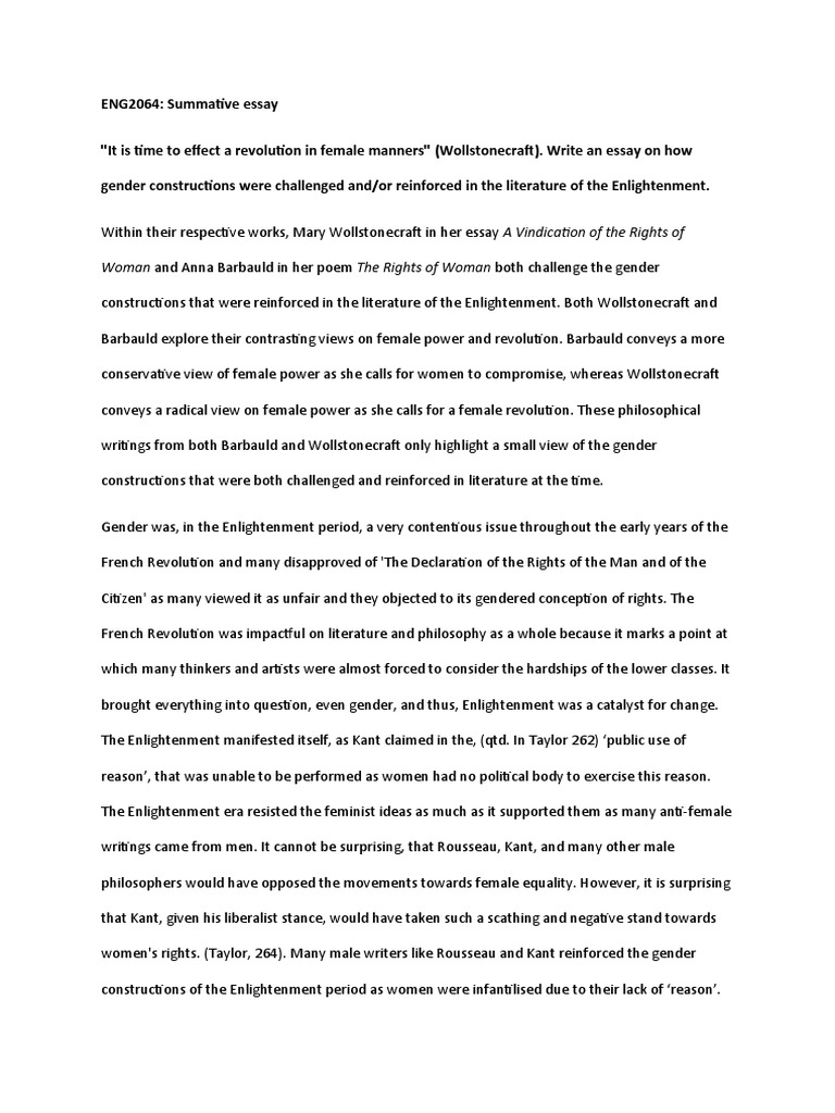 Enlightenment Gender Challenges | PDF | Mary Wollstonecraft | Age Of ...