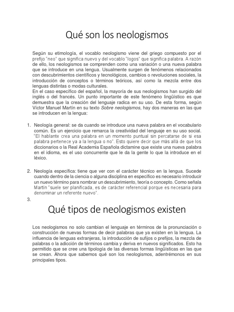 Qué Son Los Neologismos | PDF | Palabra | Lengua española