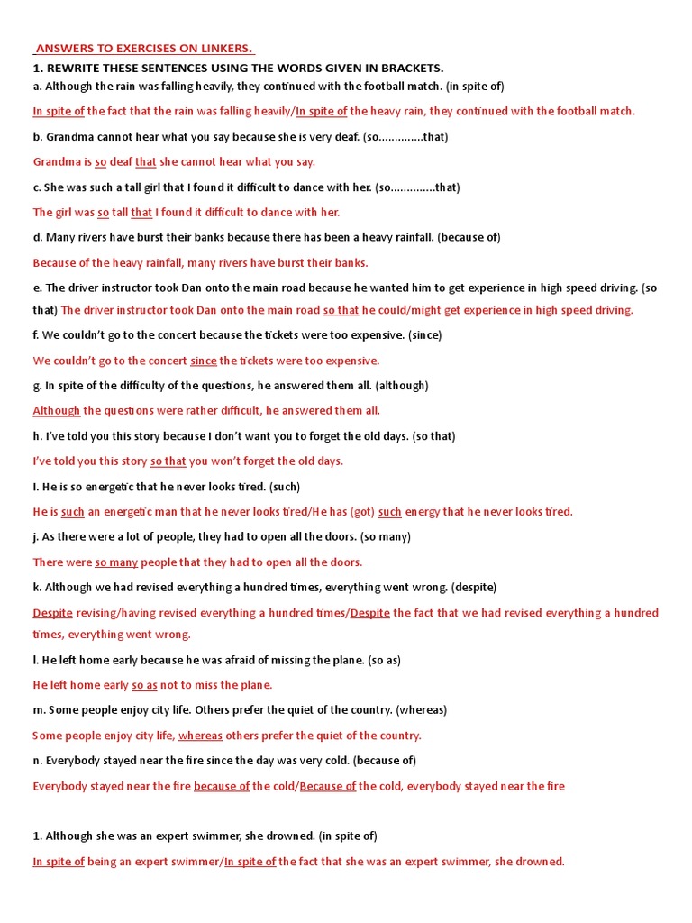 Linkers Exercises and Answers Guide | PDF