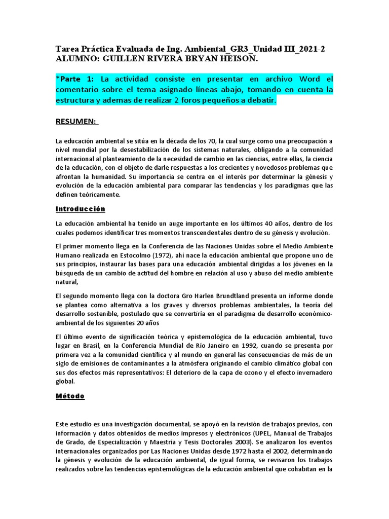 Tarea Pract Eval - Ing. Amb - gr3 - Unidad III Guillen Rivera Bryan 201411357 | PDF ...