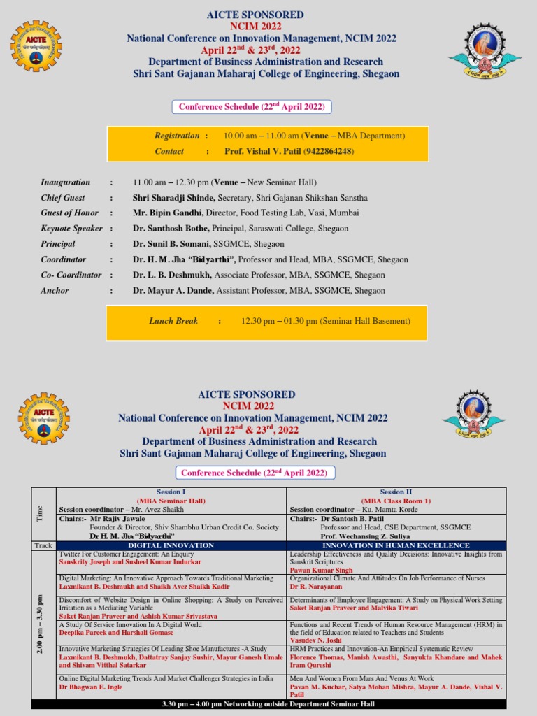 NCIM 2022 Schedule | PDF | Business | Economies