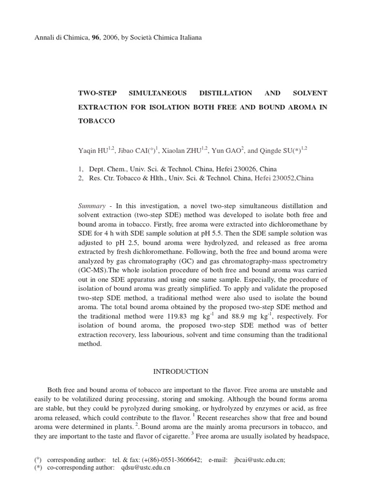 Two-Step Simultaneous Distillation and Solvent Extraction For Isolation ...