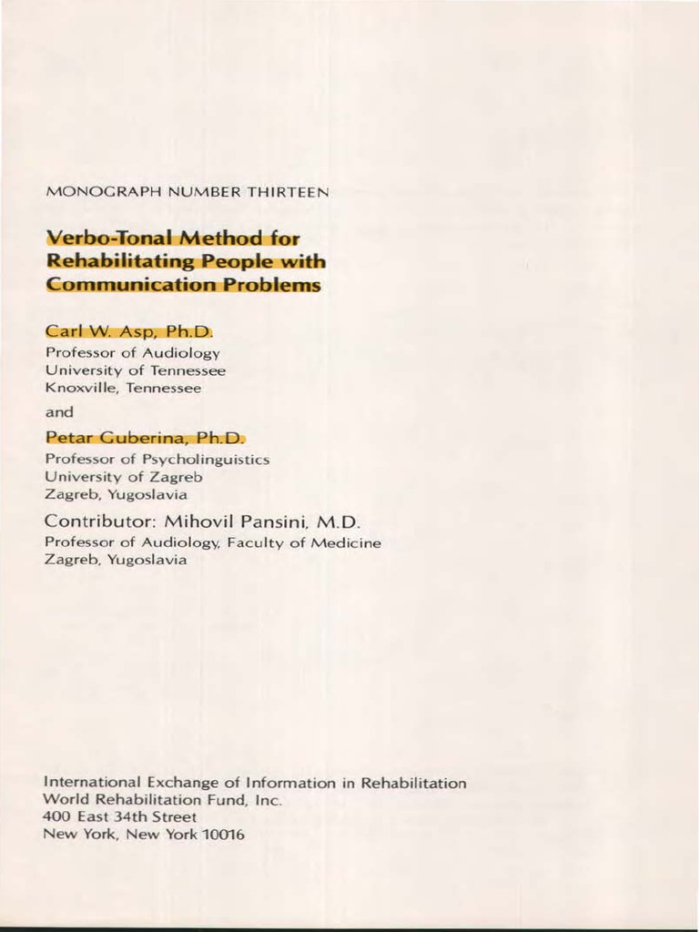 Verbo-Tonal Method For Rehabilitating People With Communication ...