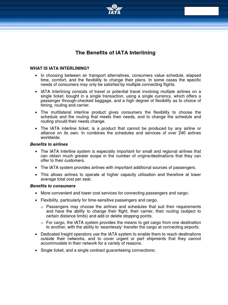 IATA Interlining: Benefits and Flexibility | PDF