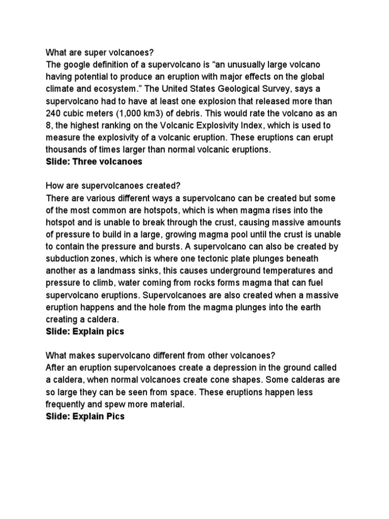 Supervolcano Script | PDF | Volcano | Types Of Volcanic Eruptions
