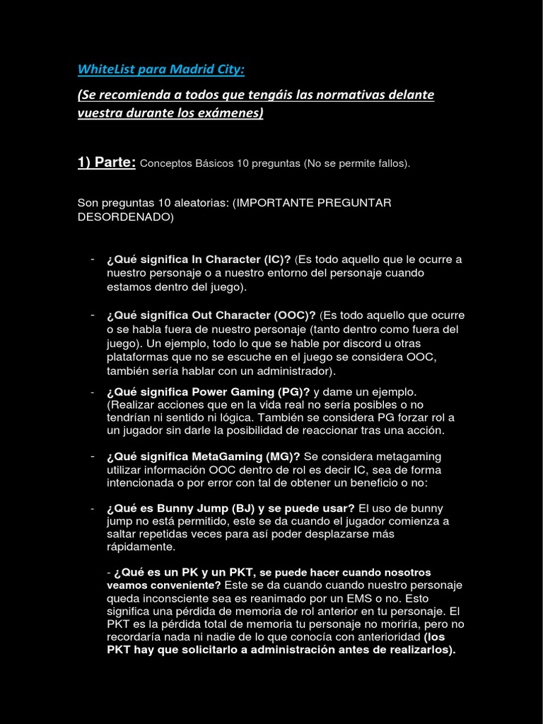 Preguntas de Examen WhiteList | PDF | Juegos y actividades | Derecho