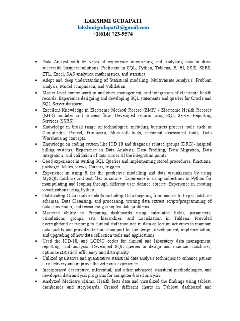 Dice Resume CV LAKSHMI GUDAPATI | PDF | Microsoft Sql Server | Data Analysis