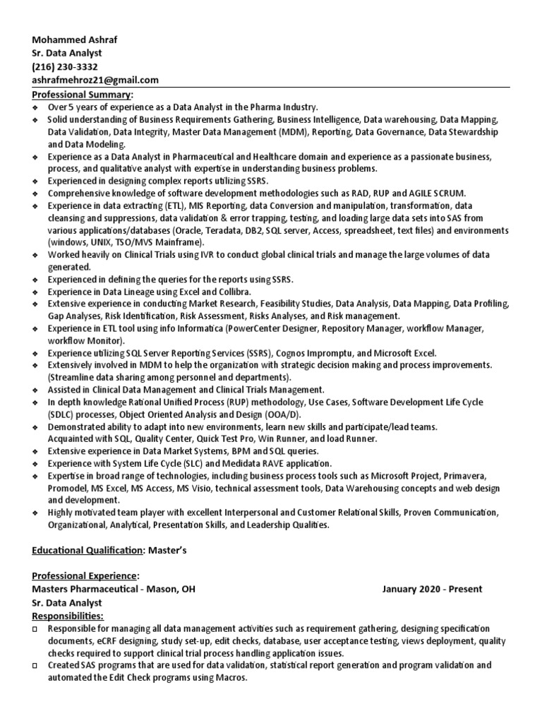 Dice Resume CV Mohammed Ashraf | PDF | Microsoft Sql Server | Data ...