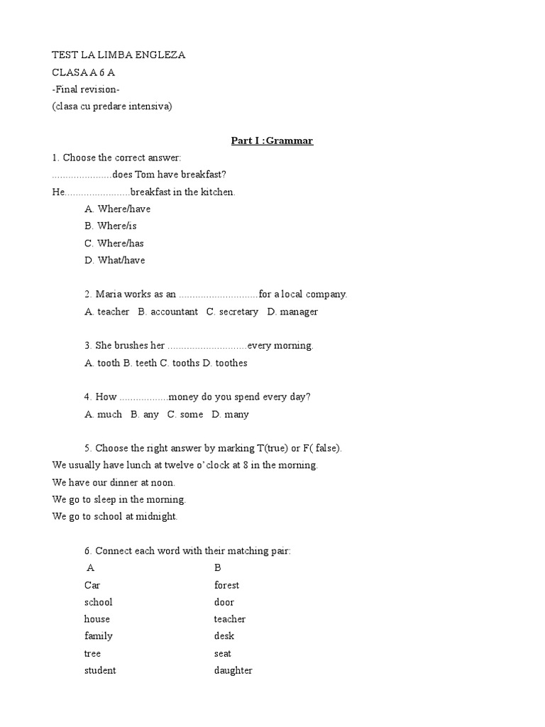 Model Test Engleza | PDF | Reading Comprehension