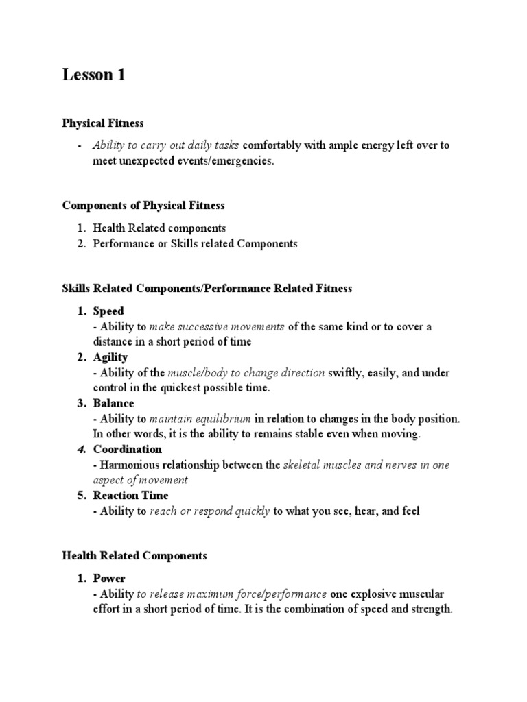 Skill Related and Health Related Components | PDF