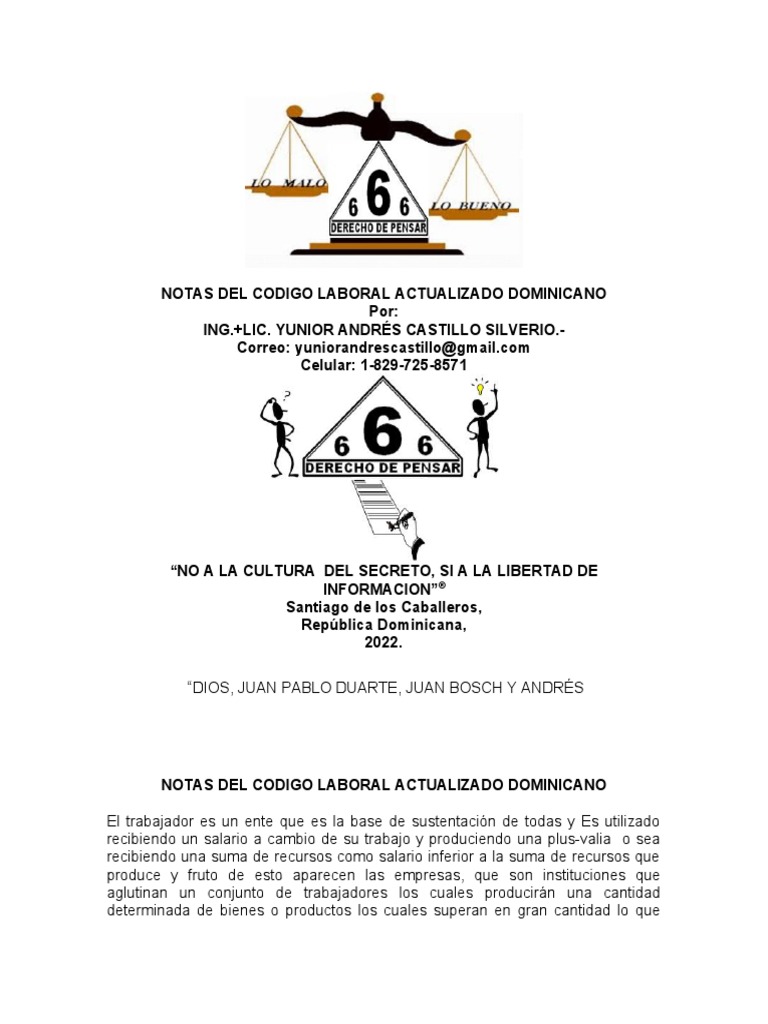 Notas Del Código Laboral Actualizado Dominicano | PDF | Business ...
