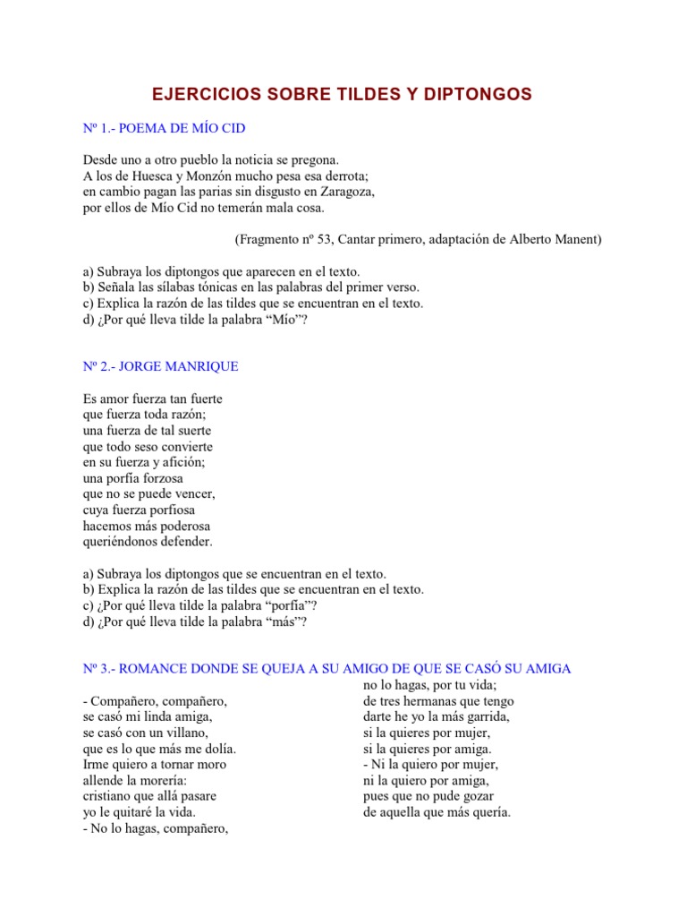 Ejercicios de Tildes y Diptongos | PDF | Arte