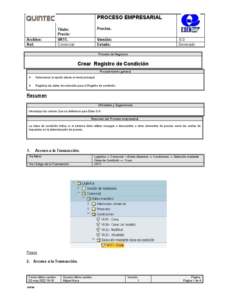 Guía de Precios en SAP VK11 | PDF | Desarrollo de software | Edad de ...