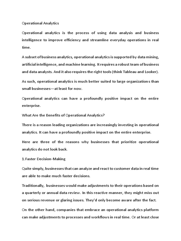 Operations Analytics Pdf Analytics Data Analysis