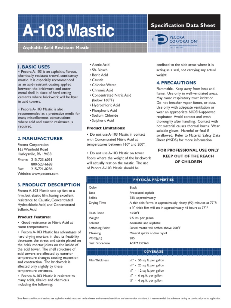 Pecora A-103 DataSheet 4-13 | PDF | Chlorine | Acid
