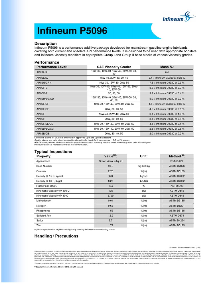 Ficha Infenium P5096 | PDF | Motor Oil | Chemistry