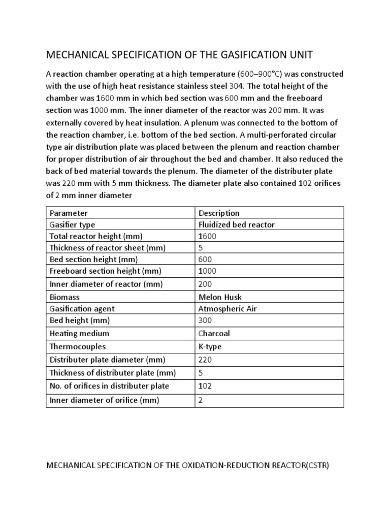 Mechanical Specifications of Different Units | PDF | Gasification ...