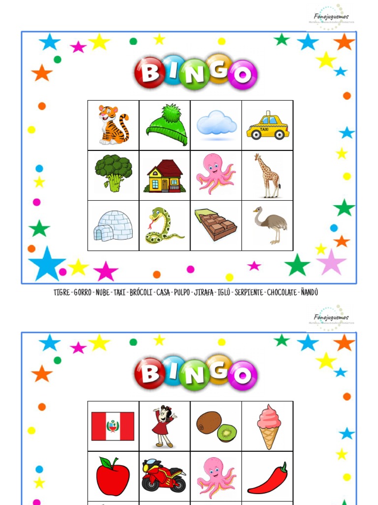 Bingo vocálico con animales y objetos | PDF