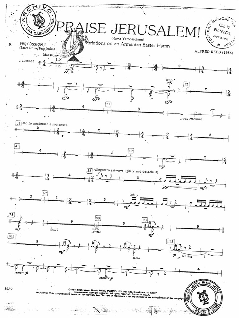 Praise Jerusalem - Percussion 1 | PDF