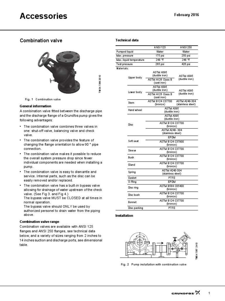 Combination Valve Specifications and Diagram | PDF | Valve | Pump
