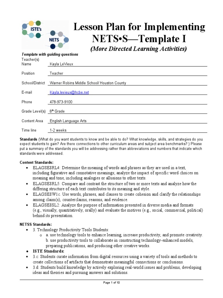 Lessonplantemplate-Iste - Spring2014 2 | PDF | Reading Comprehension ...