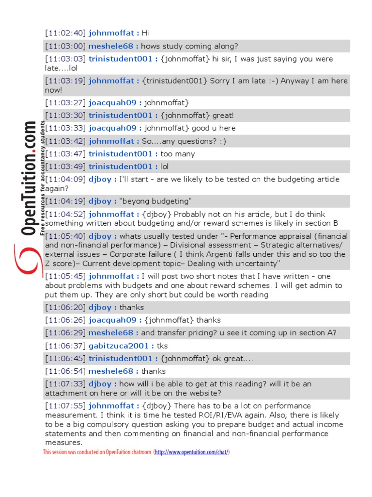 This Session Was Conducted On Opentuition Chatroom | PDF | Question ...