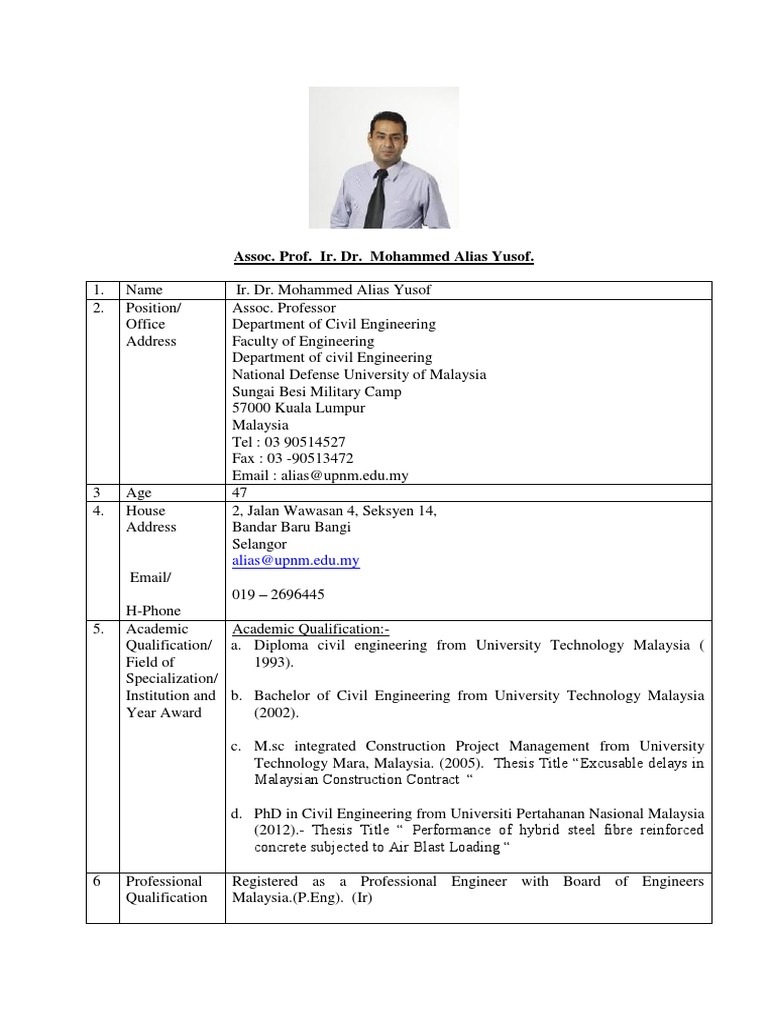 Assoc. Prof. Ir. Dr. Mohammed Alias Yusof.: Alias@upnm - Edu.my | PDF ...