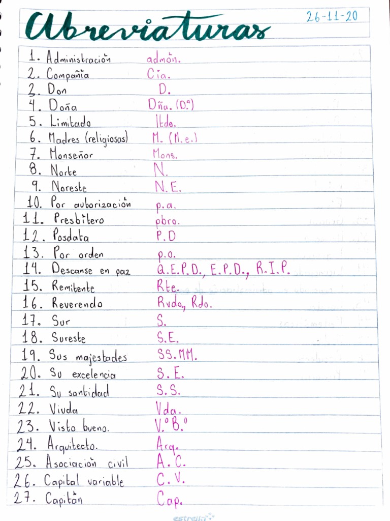 Abreviaturas Apuntes | PDF