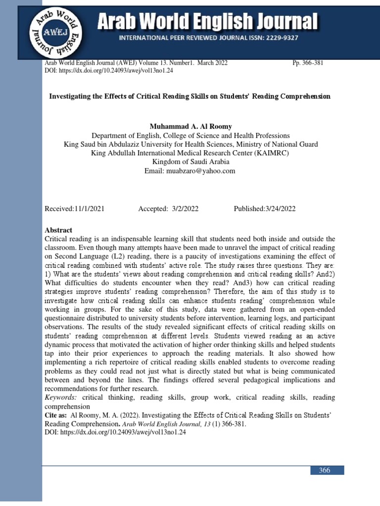 Investigating The Effects of Critical Reading Skills On Students ...