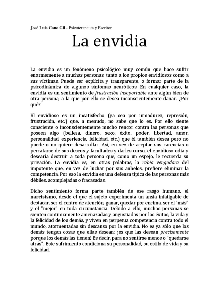 La Envidia | PDF | Envidia | Narcisismo