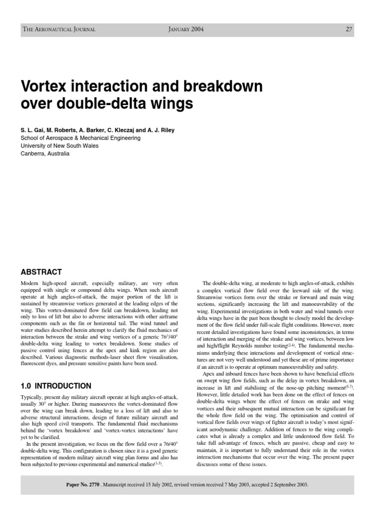 Vortex Interaction and Breakdown Over Double-Delta Wings | PDF ...